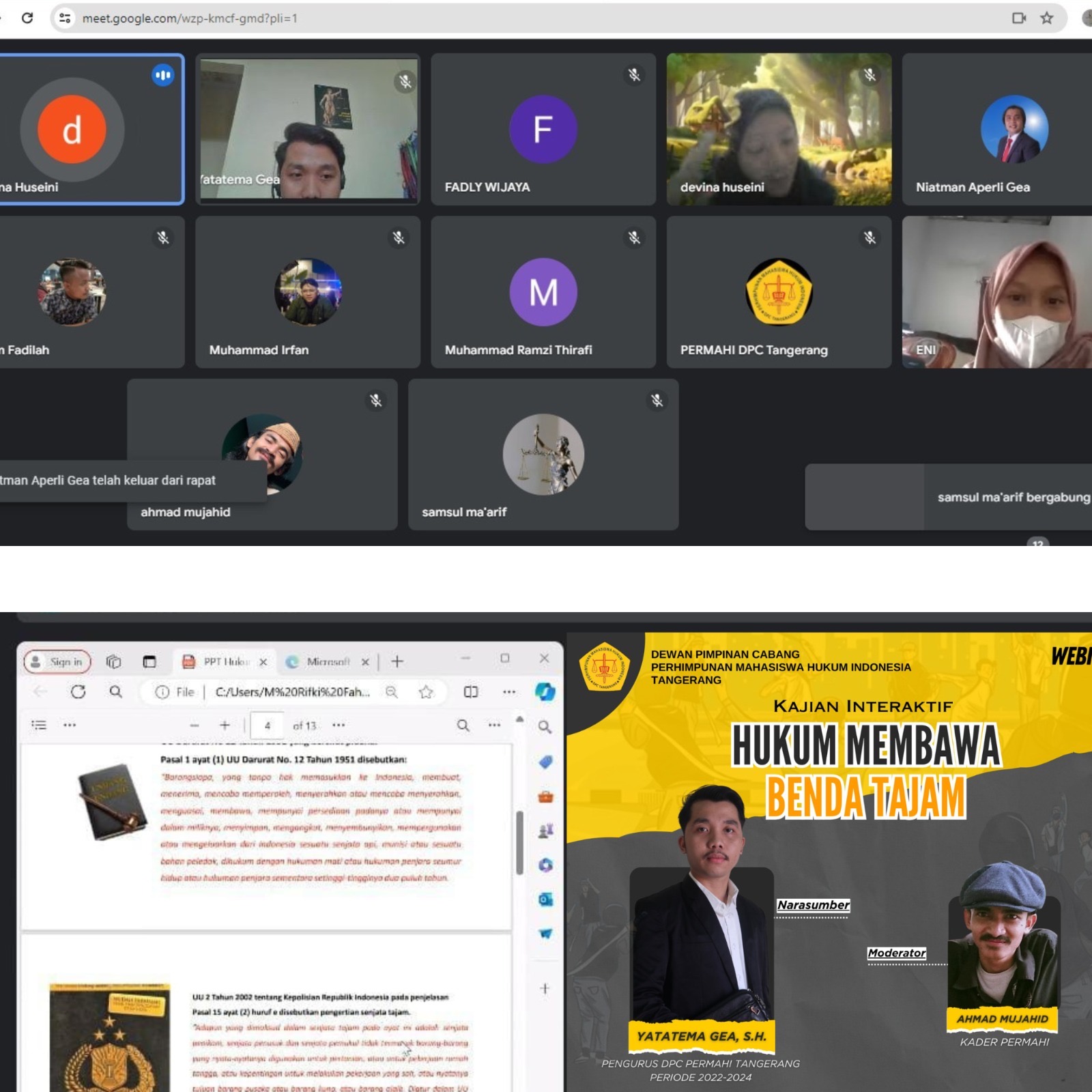 Yatatema Gea Bahas Mengenai Aturan Penggunaan Benda Tajam di Webinar PERMAHI Tangerang - Piramida.id